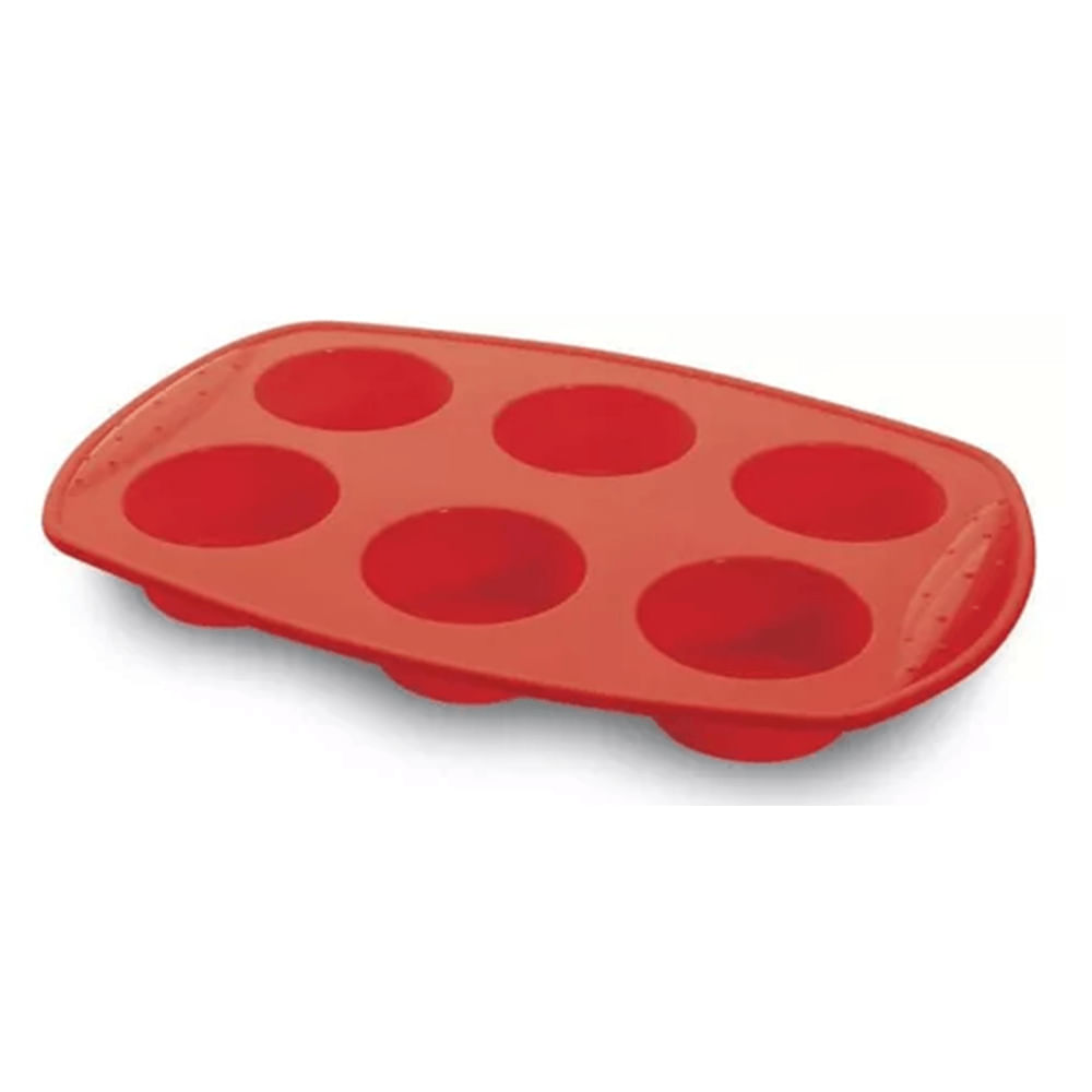 Forma De Muffins Em Silicone 6 Divisões Vermelha 30X20cm - Hercules ...