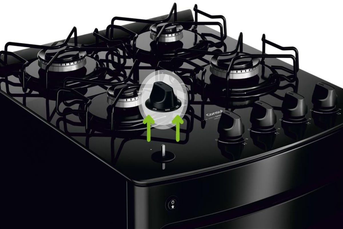 Fogão Consul 4 Bocas Preto com Mesa de Vidro e Grades Individuais Super ...
