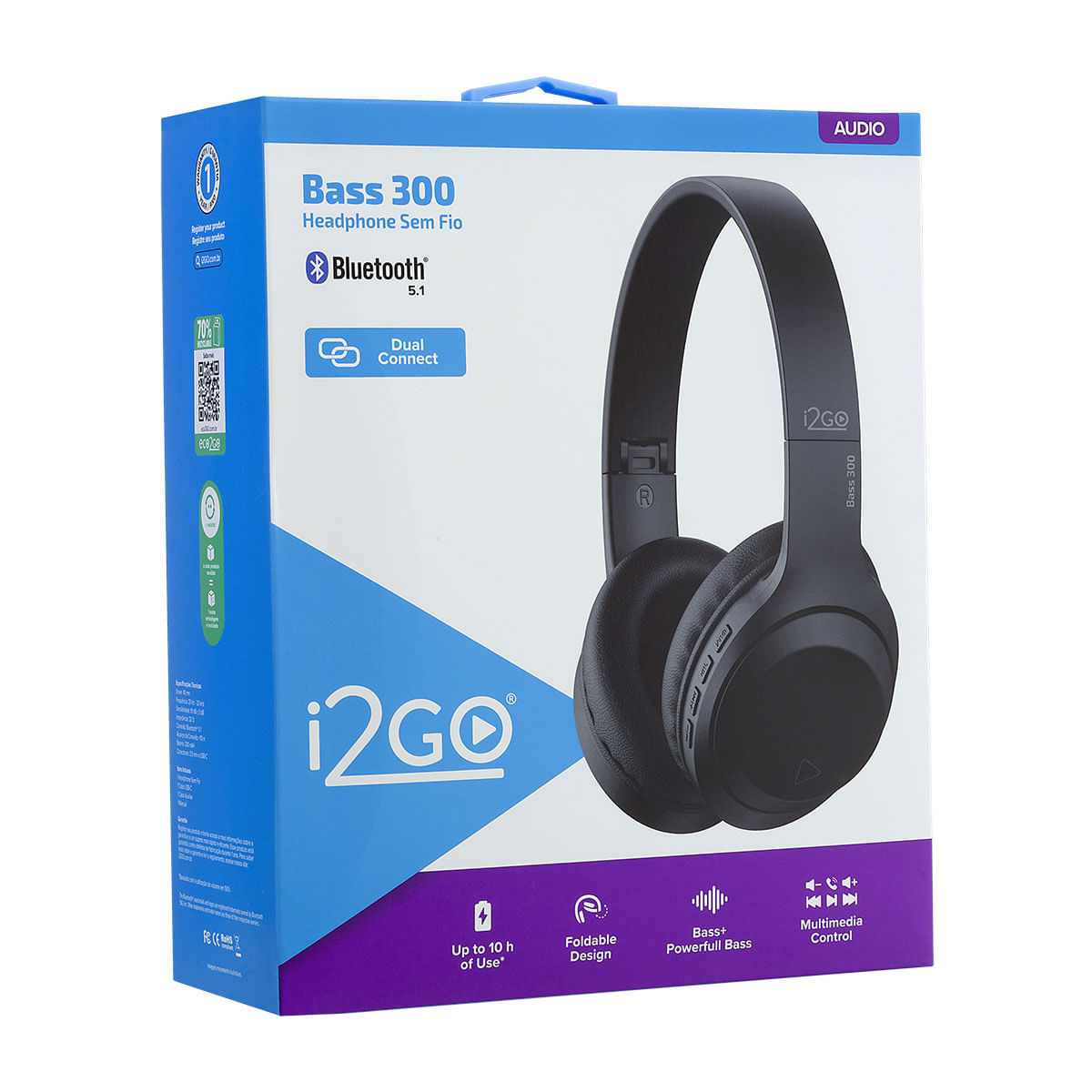 Headphone Bluetooth Bass 300 i2GO Até 10h De Bateria | Fastshop