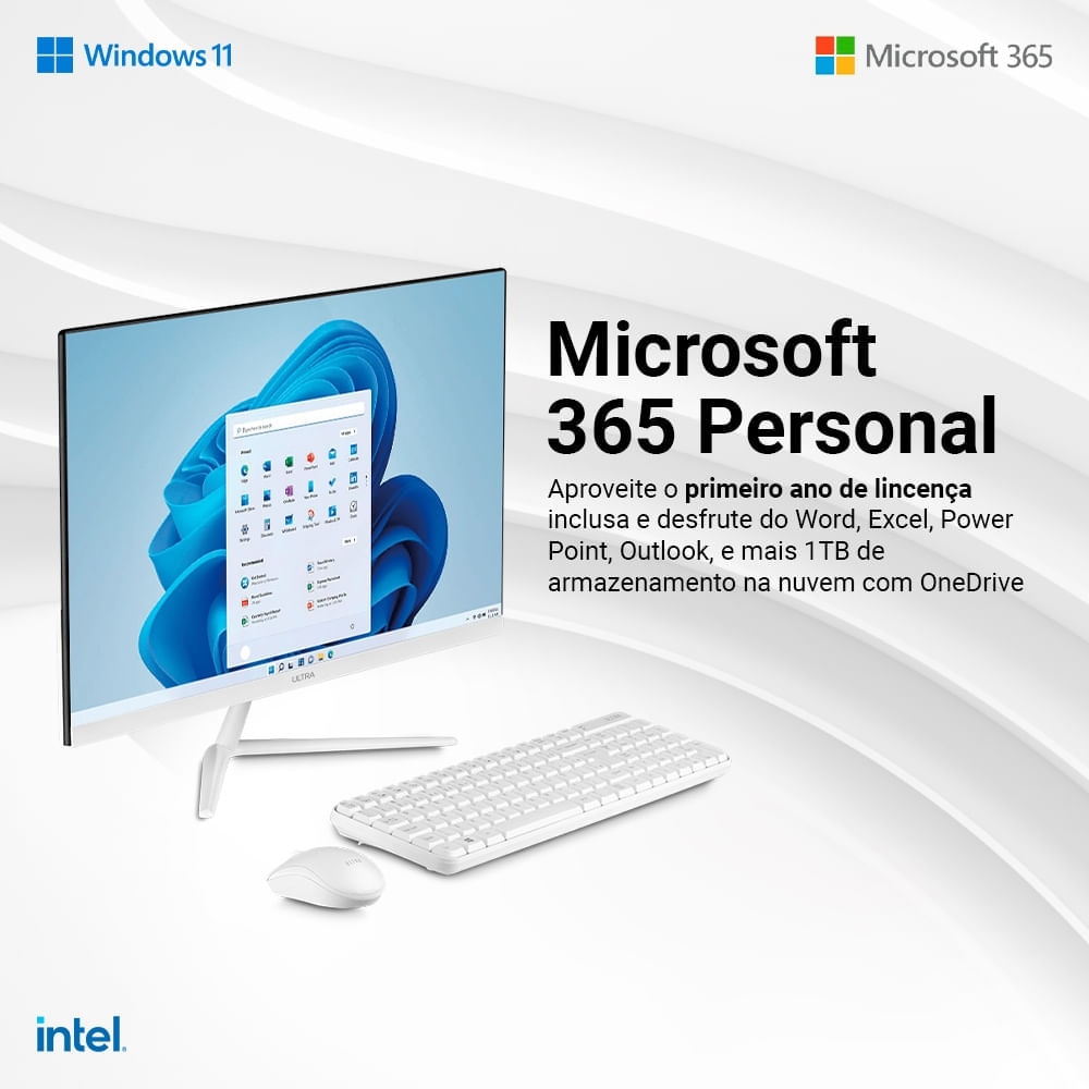 All in One, Windows 11 Home, Intel Celeron 4GB 120GB SSD, Tela 23,8 ...