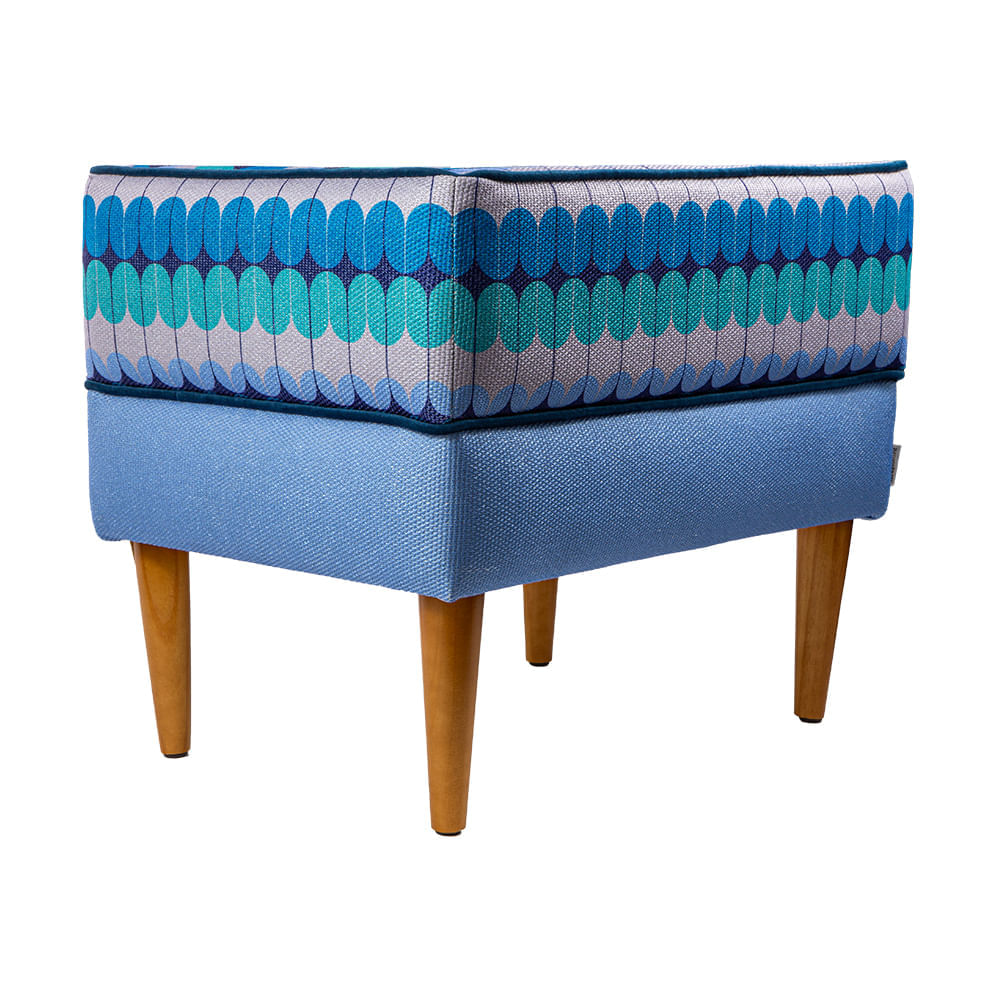 Puff Doppio Retangular Flor Azul 55X45cm - Renata Sader