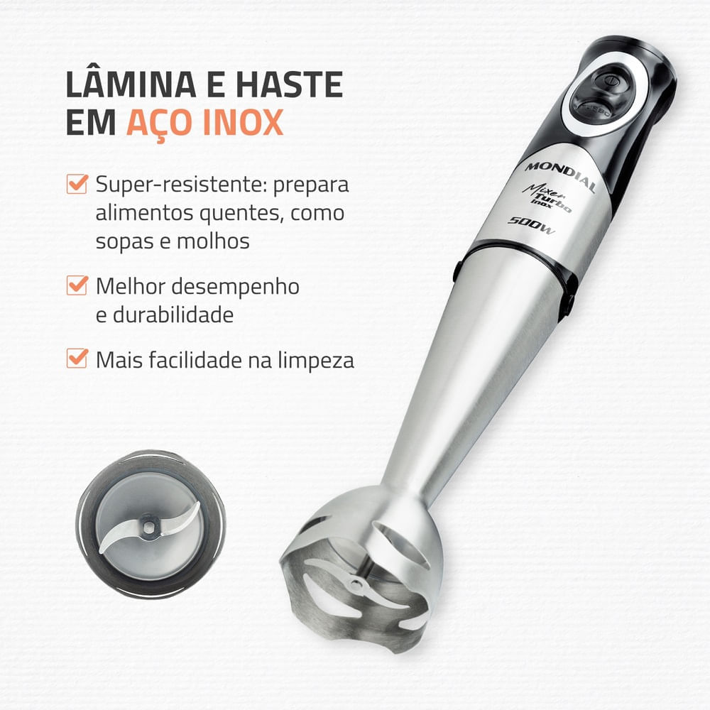 Mixer Turbo Inox Mondial Preto/Inox 500W M-16-BI | FastStore PDP
