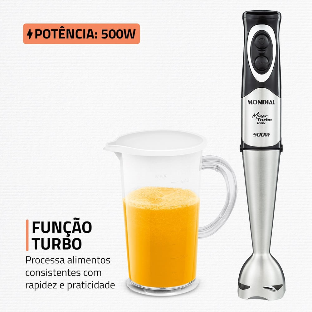 Mixer Turbo Inox Mondial Preto/Inox 500W M-16-BI | FastStore PDP