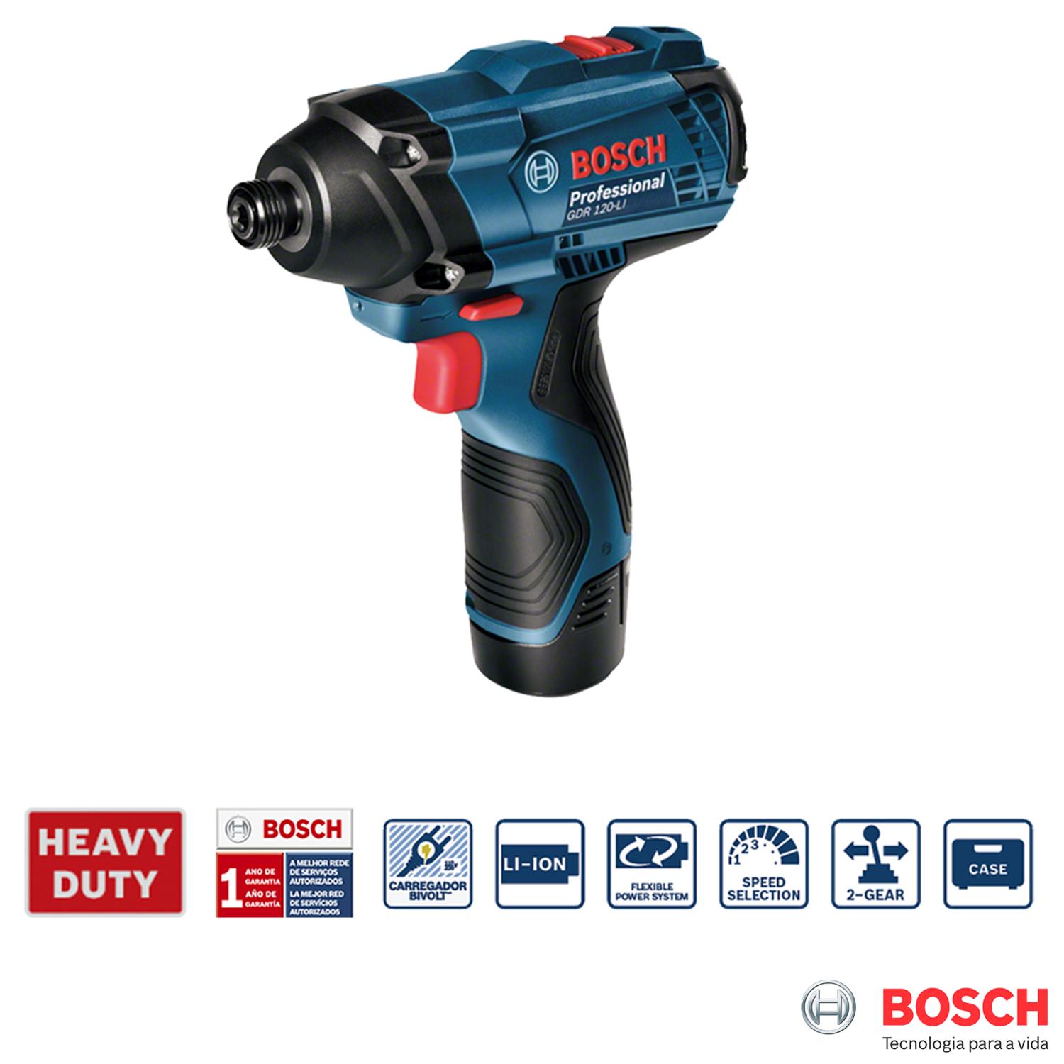 Combo Bosch com Chave de Impacto GDR 120-LI + Parafusadeira GSR 120-LI ...