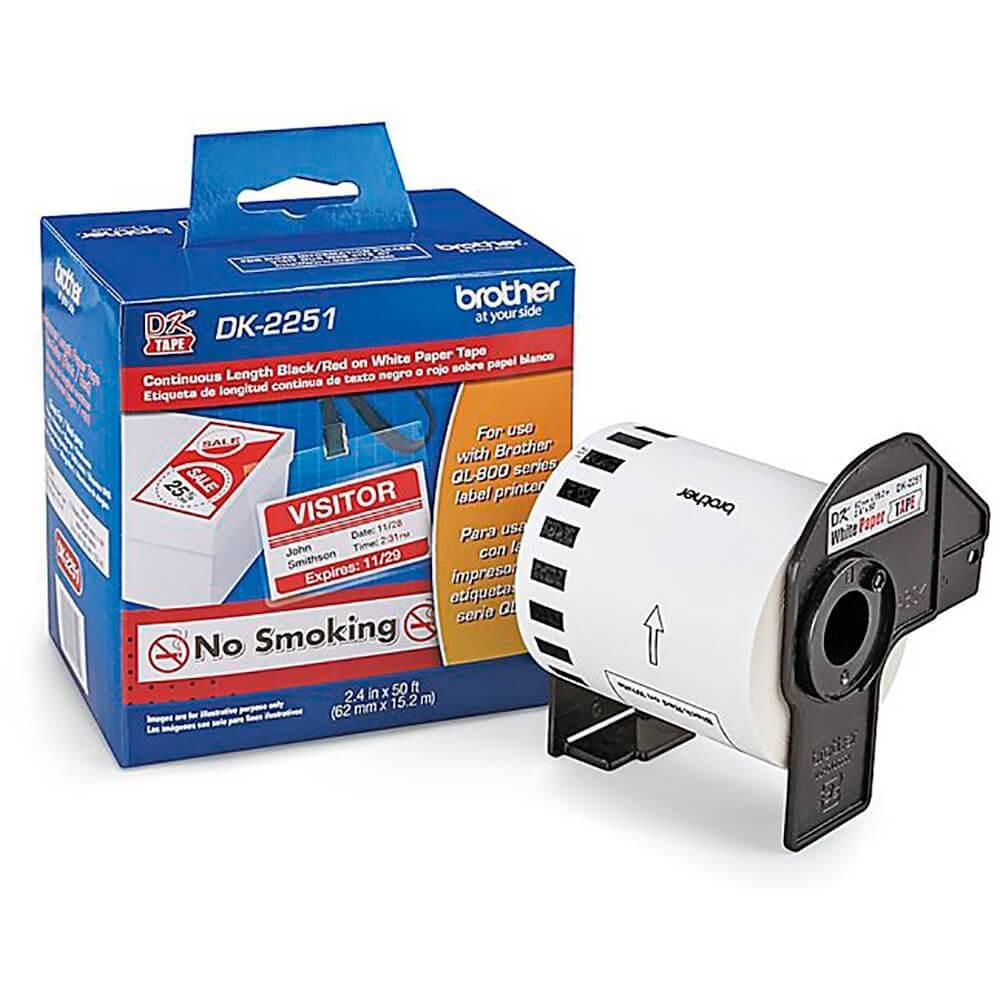 Etiqueta Brother DK-2251 Preto e Vermelho sobre Branco 62mm | Fastshop