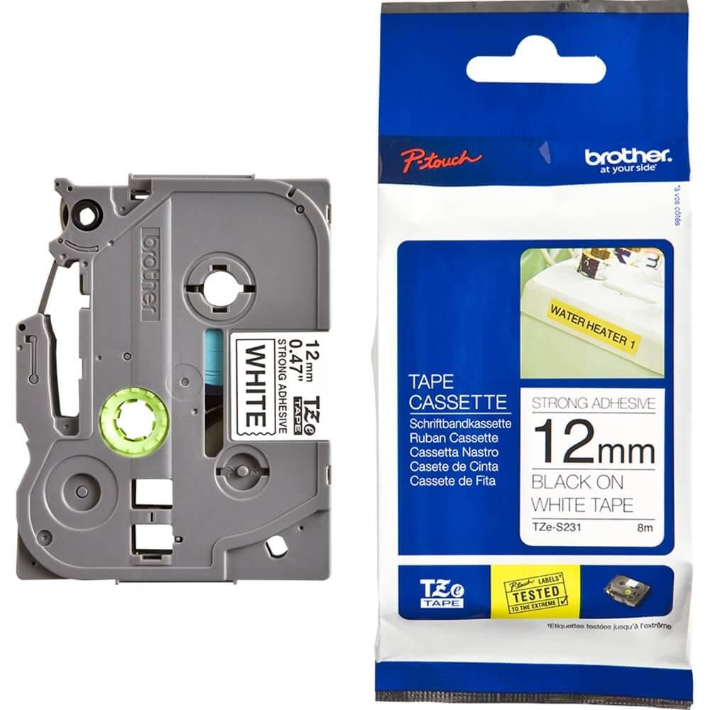 Fita Brother TZE-S231 12mm Preto sobre Branco Industrial