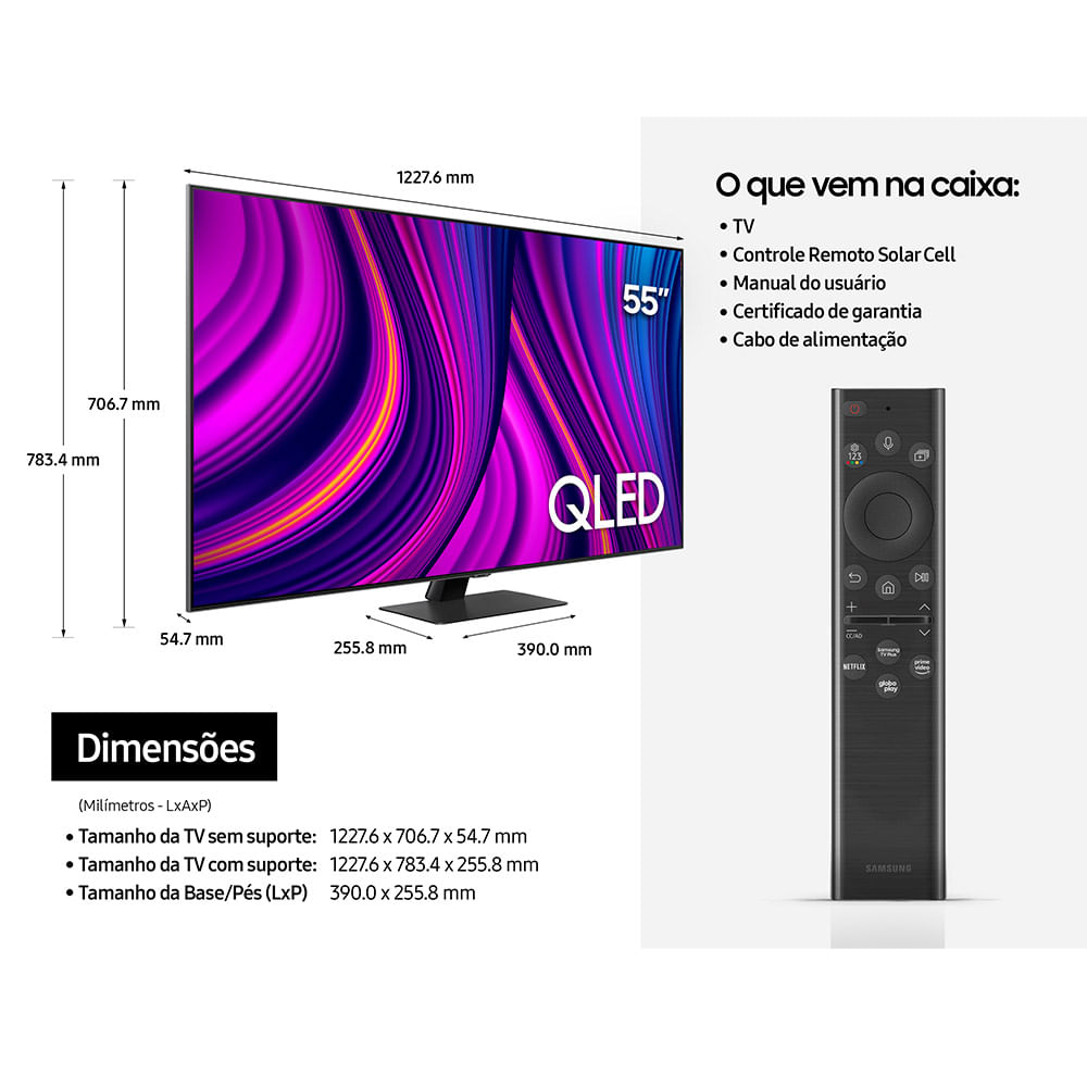 Smart TV 4K Samsung QLED 55" Polegadas 55Q80B, Processador com IA ...
