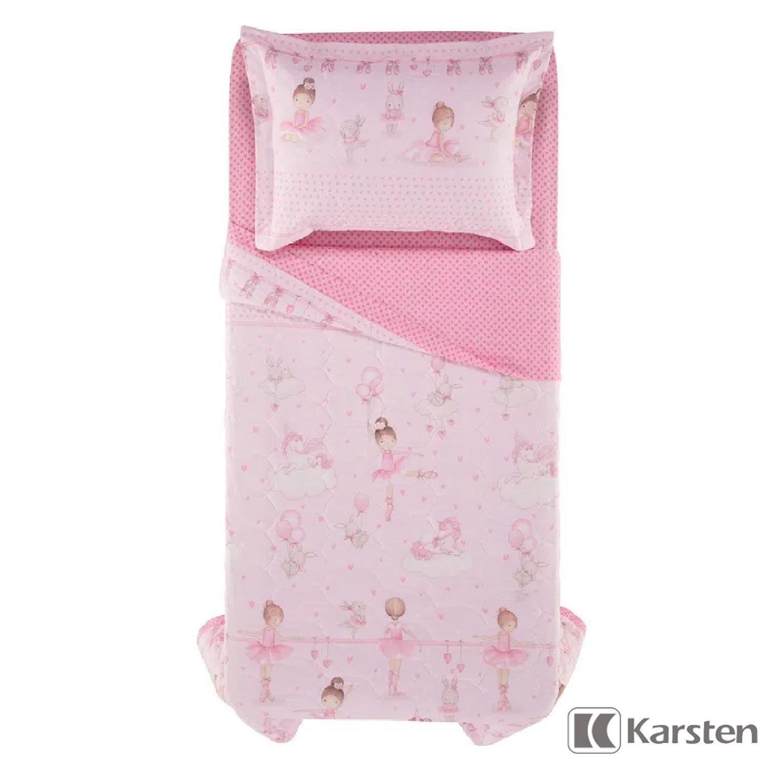 Jogo de Colcha Solteiro com 02 Peças Bailarina Rosa - Karsten | Fastshop