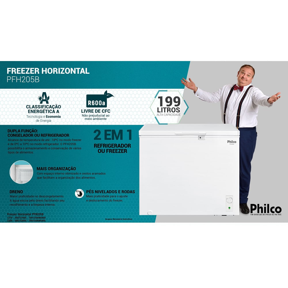 Freezer Horizontal Philco 199 Litros 1 Porta Branco PFH205B - 220 Volts ...