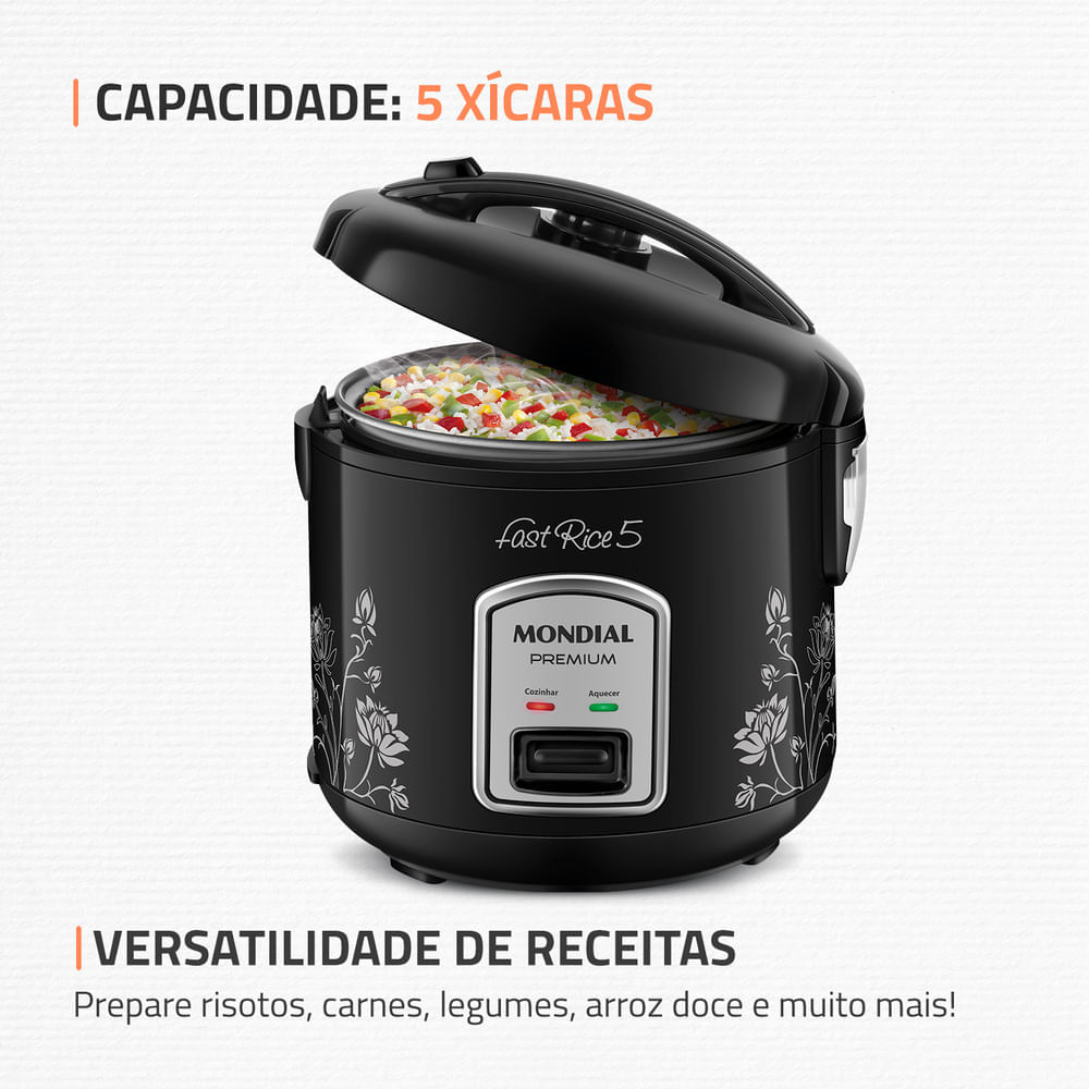Panela De Arroz Fast Rice 5 Premium Mondial Preto 400W NPE-08-5X | Fastshop