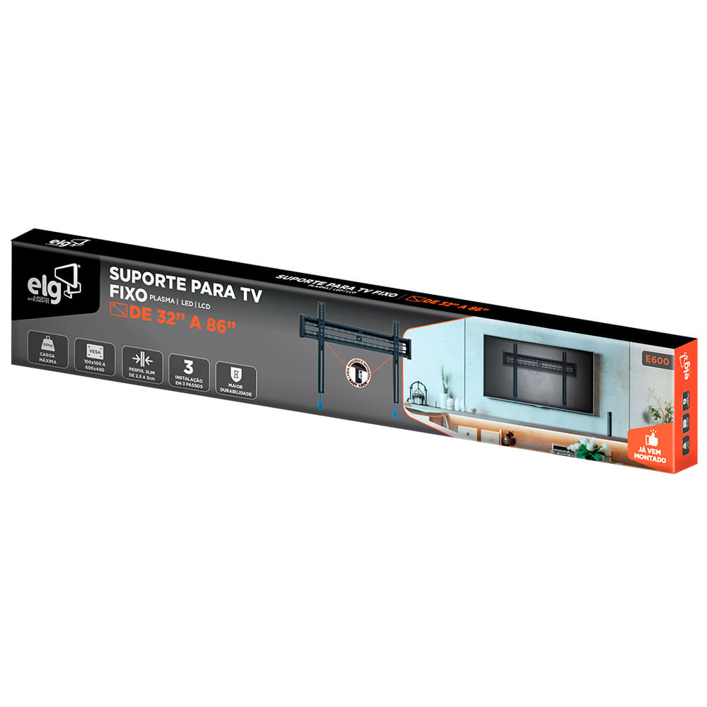 Suporte de Parede Fixo para TVs de 32" a 86" Preto - E600 - ELG ...