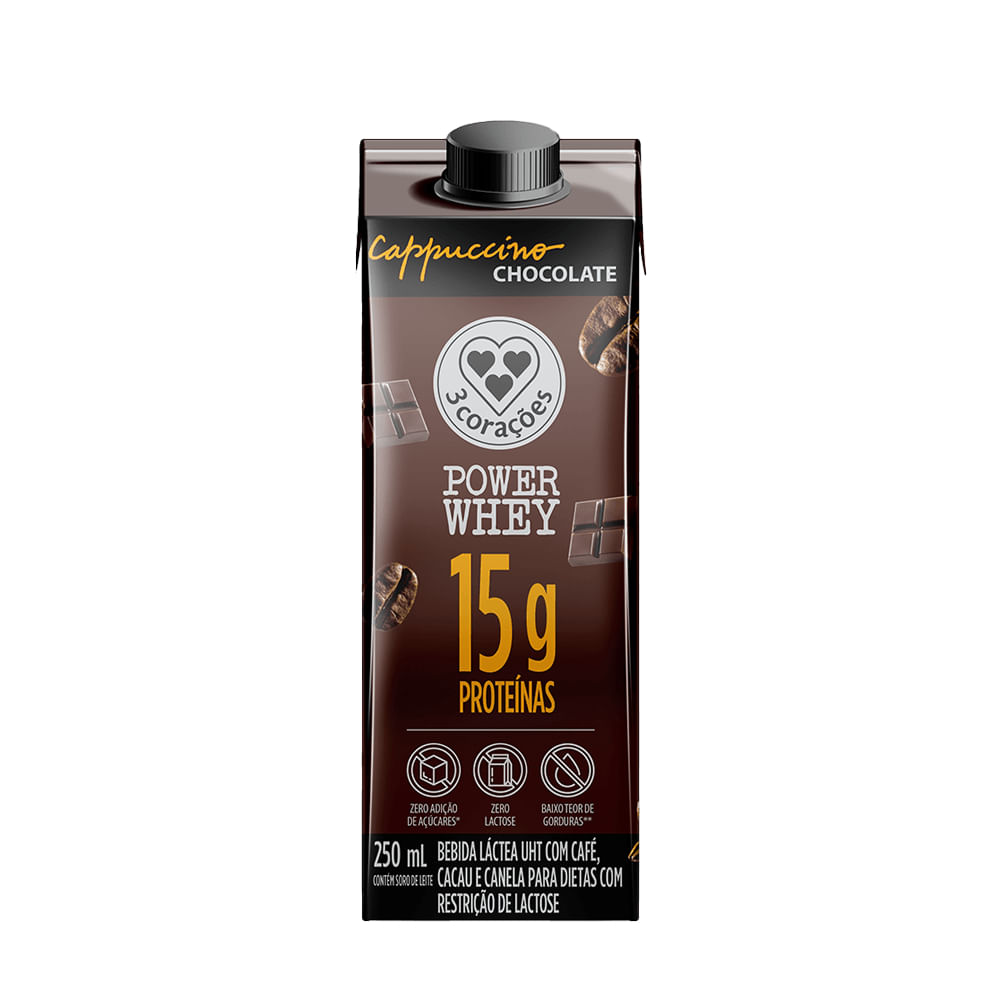 Cappuccino Pronto Chocolate Power Whey 3 Corações 250ML